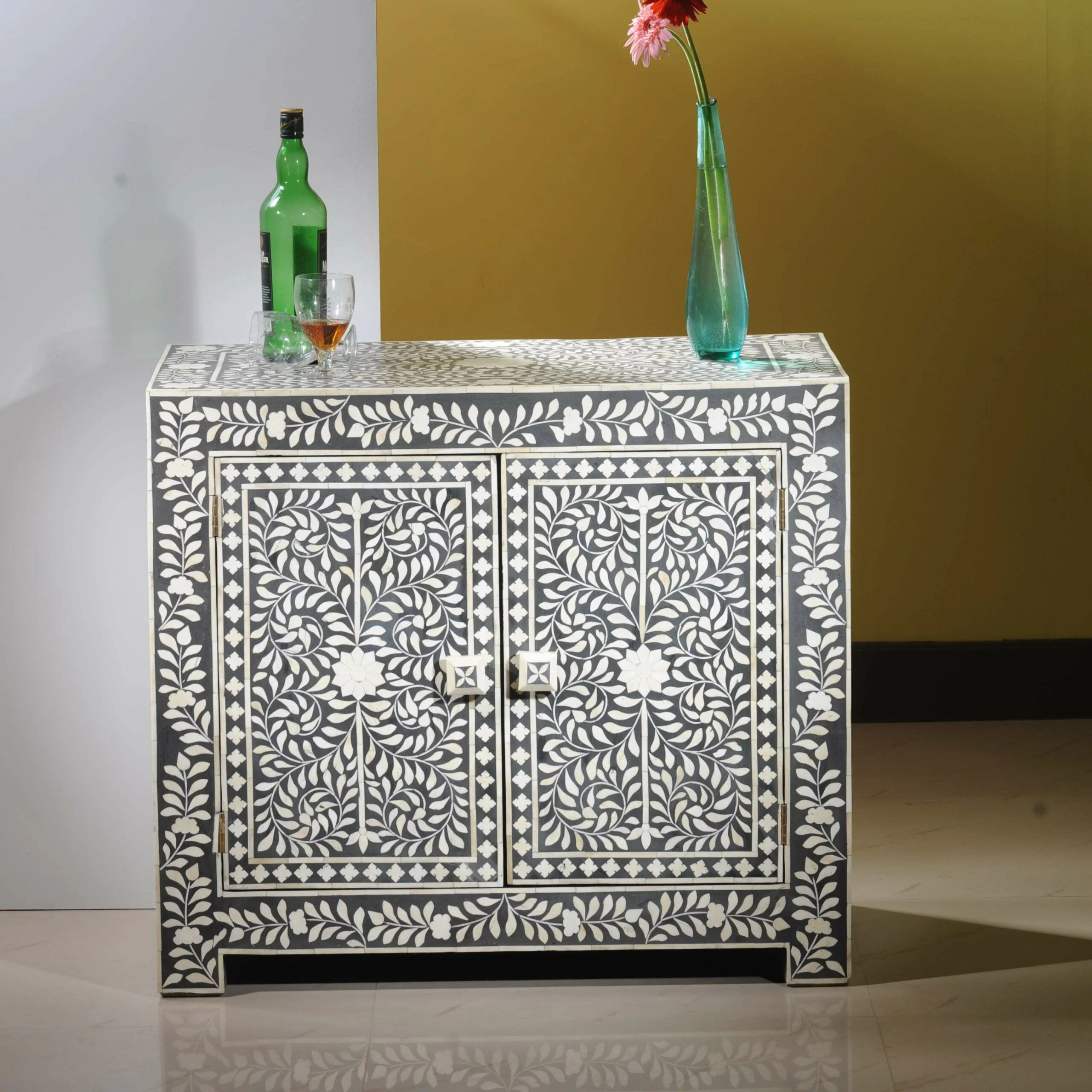 Bone Inlay Accent Cabinet for Home Interior | BIIF