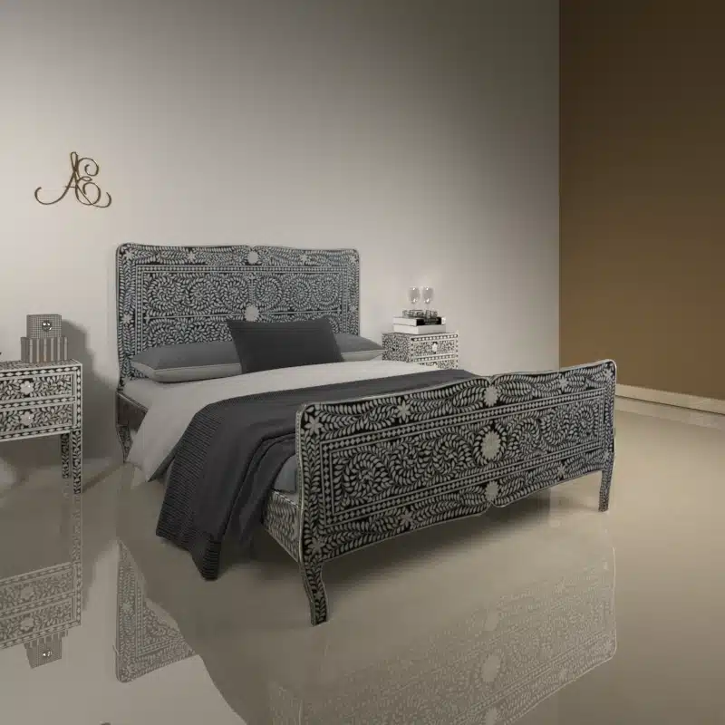 Bone Inlay Bed Shop Online in a Scroll Vine | Handmade Bed | BIIF
